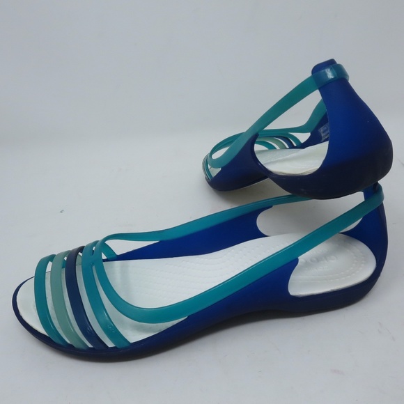 CROCS | Shoes | Crocs Isabella Huarache Flat Sandal Womens Size 5 Blue ...